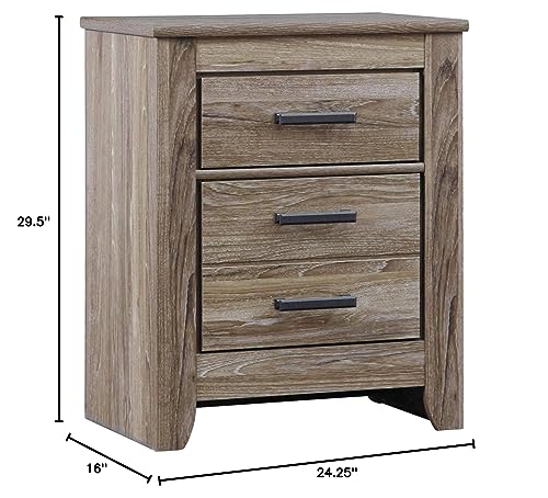 Signature Design by Ashley Zelen Rustic Contemporary 2 Drawer Nightstand, Warm Gray