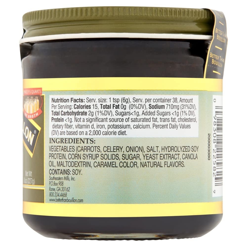 Better Than Bouillon Vegetarian No Beef Base, Made with Seasoned Vegetables, Certified Vegan, Makes 9.5 Quarts of Broth, 38 Servings, 8-Ounce Jar (Pack of 2)