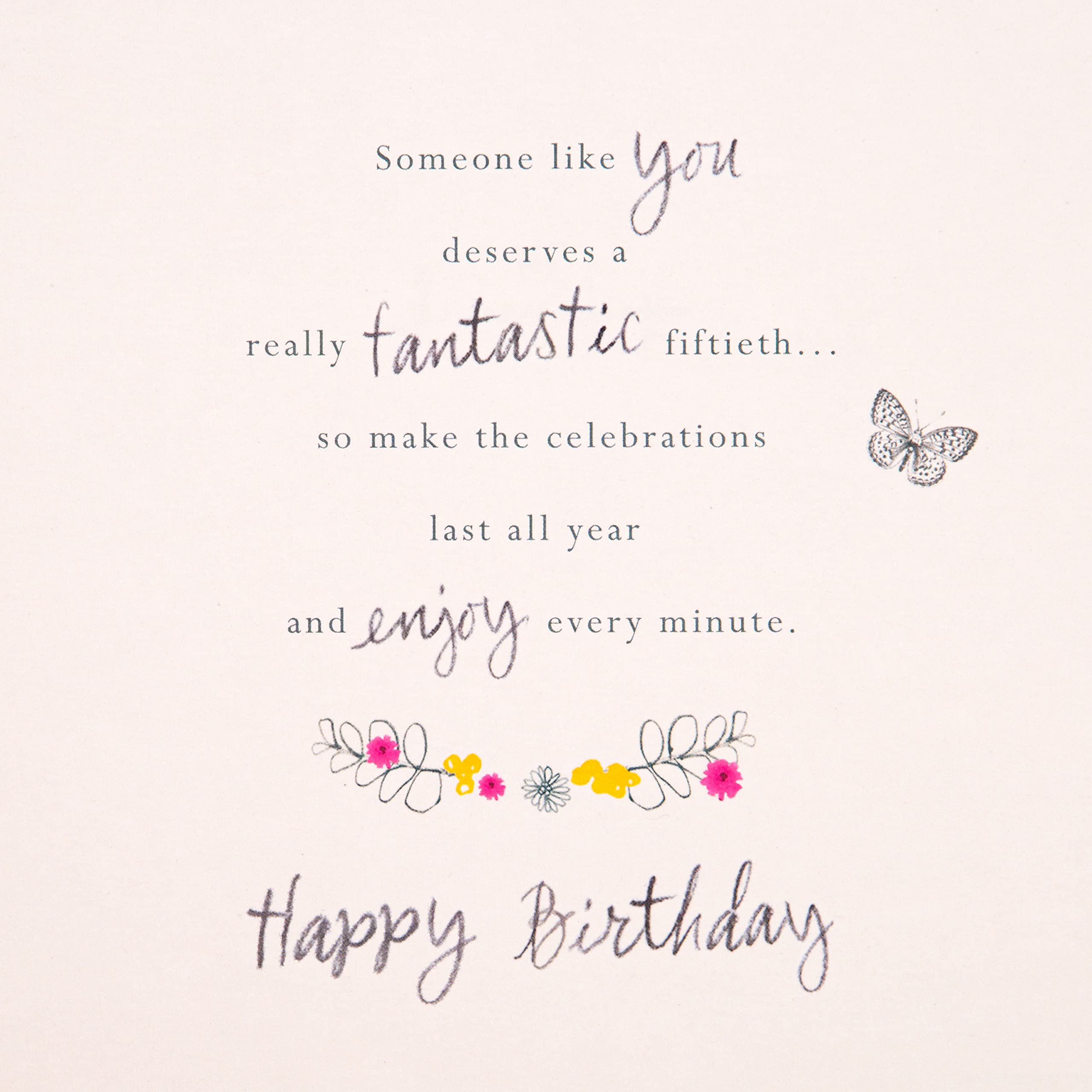 Hallmark 50th Birthday Card - Classic Embossed Floral Design