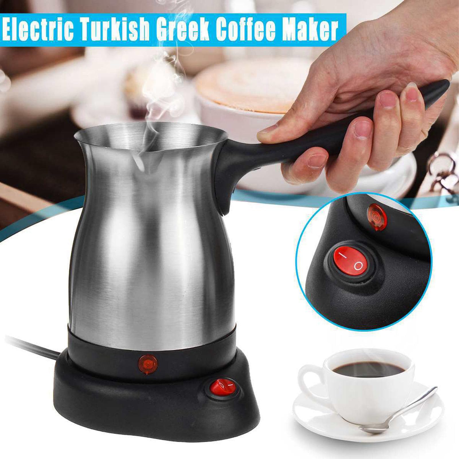 Turkish Coffee Maker, Turkish Electric Coffee Maker Machine, 5 to 6 Cup Brewing Capacity, for Delicious Turkish & Greek Coffee, Stainless Steel Turkish Coffee Pot 600ml