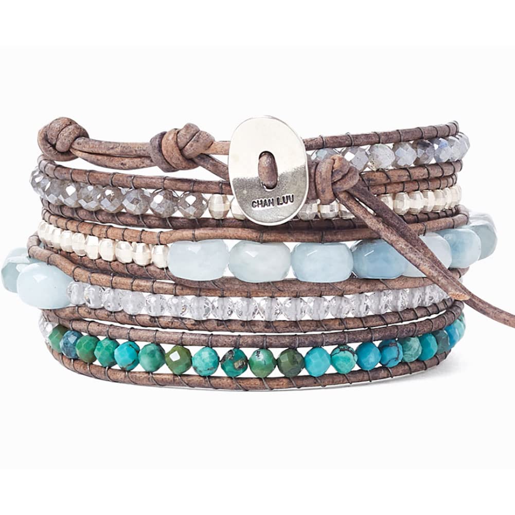 Chan Luu Aquamarine, Turquoise, Mystic Lab, Clear Quartz Wrap Bracelet Aquamarine Mix One Size