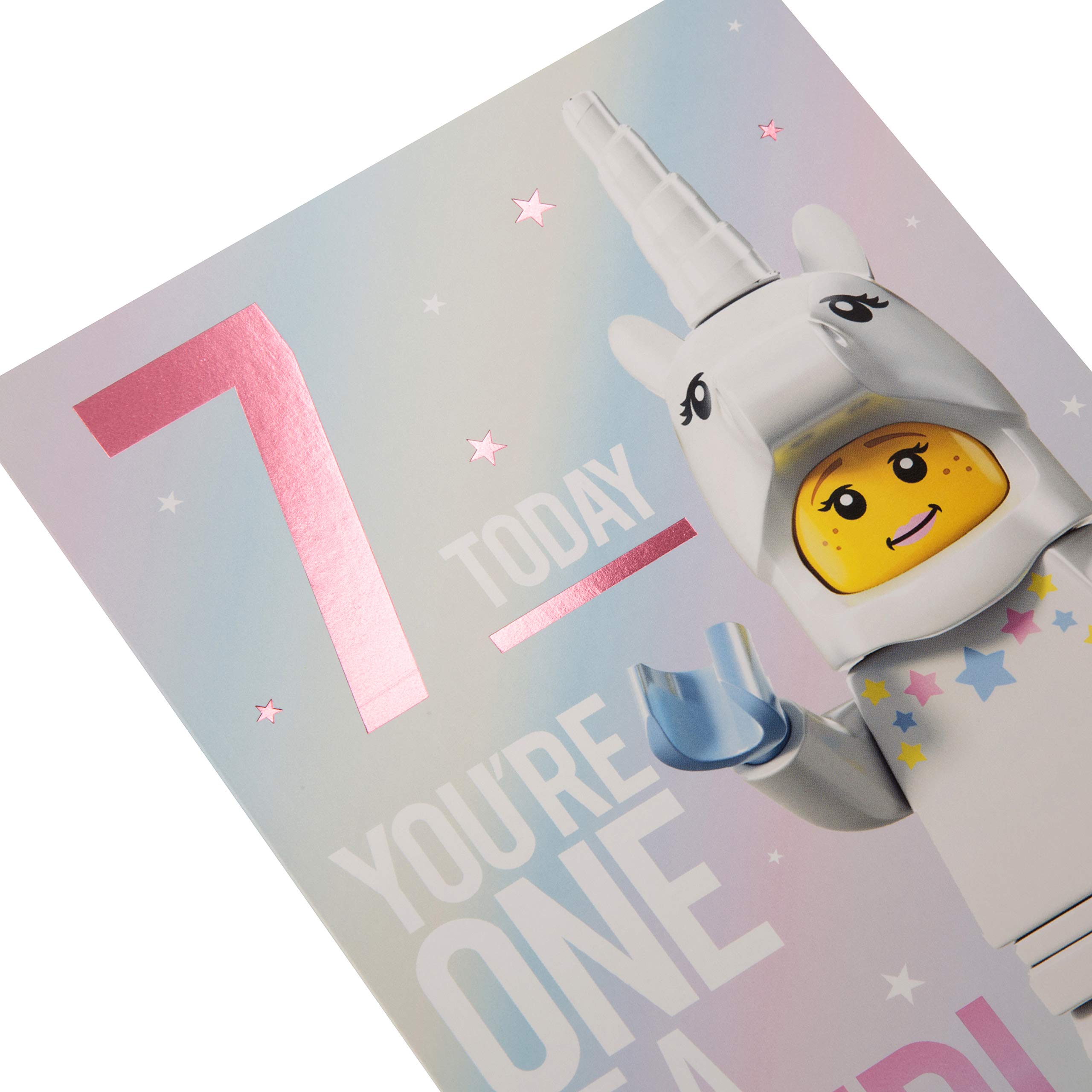 Hallmark Age 7 Birthday Card - Lego Mini Fig Design