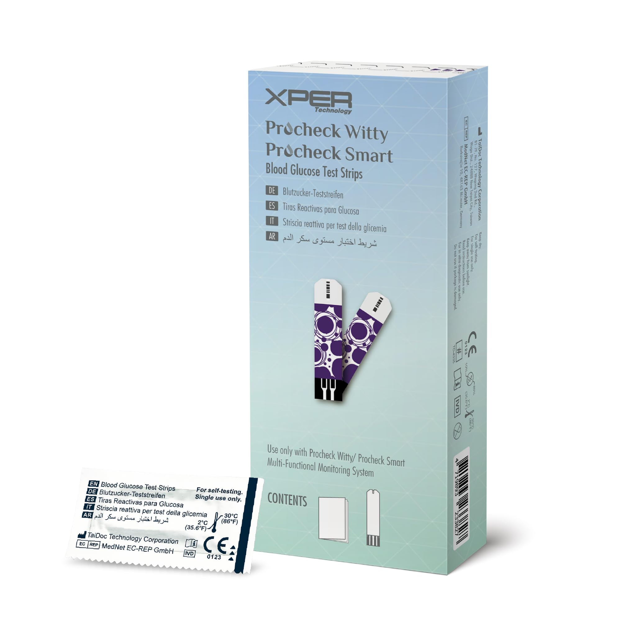 MbH blood glucose diabetic monitoring test strips 25 single pack in Procheck Smartphone dongle Home health test Quick, Simple&Easy-to-Use, Clear Easy to Read Results-Android System Type-C & iOS System