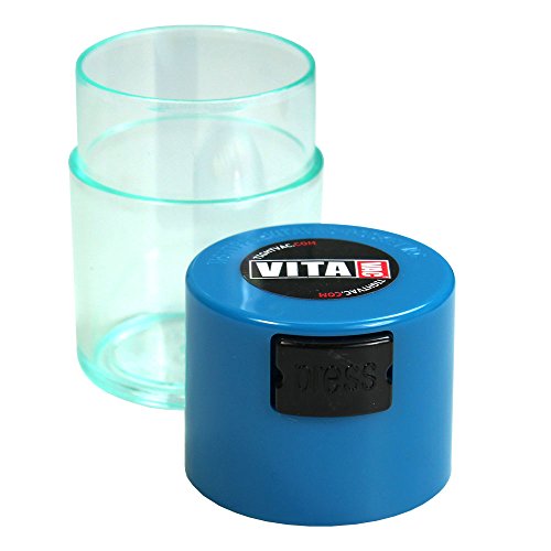 Vitavac - 5g to 20 grams Airtight Multi-Use Vacuum Seal Portable Storage Container for Dry Goods, Food, and Herbs - Light Blue Cap & Clear Body