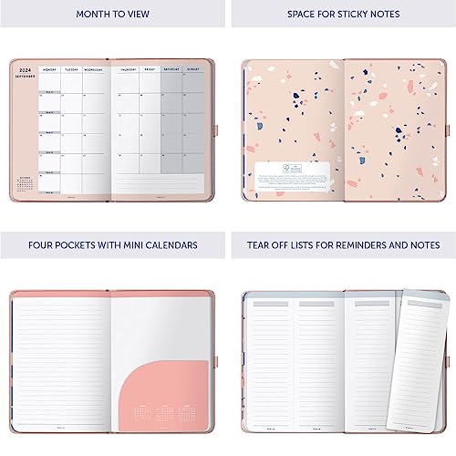 Busy B Perfect Planner Diary January to December 2024 - A5 Pink - Faux Leather Week to View Planner with Stickers & Tear-Out Lists