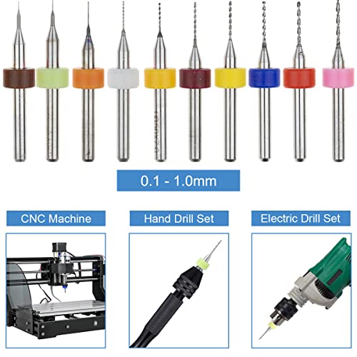 DKARDU PCB Drill Bits 0.1-1.0mm Mini Micro Carbide Spiral Flute Carbide Drill Bits Rotary Engraving Tool for PCB Circuit Board Jewelry CNC Board Power Engraving, 40 PCS