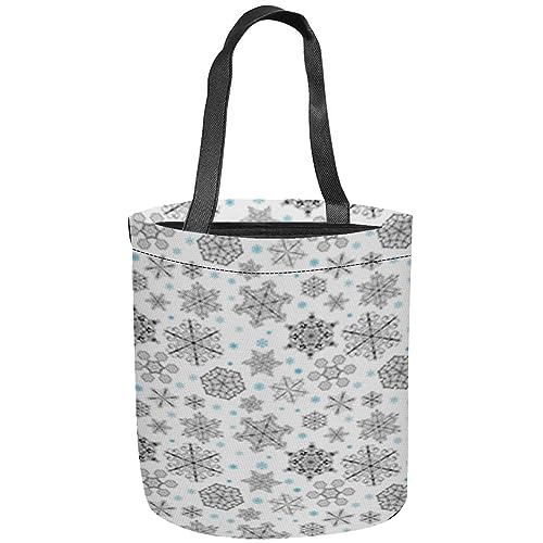 Fubido Snowflakes,Large Halloween Tote Bag,Arrangement of Snowflakes,Reusable Bag for Trick or Treating,Grocery Shopping and More,Black White