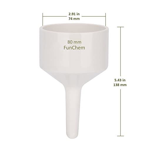 FunChem Porcelain Buchner Funnel, 80 mm Porcelain Buchner Filter Funnel O.D. 8 cm I.D. 7.4 cm Lab Funnels