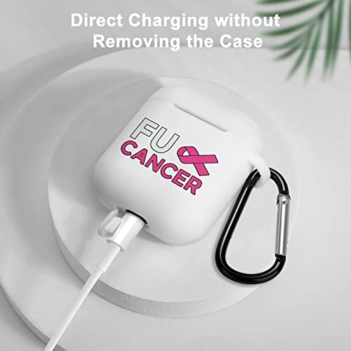 Fuck Breast Cancer Pink Ribbon Silicone AirPods Case Protective Cover Compatible with AirPods 2 & 1 with Keychain