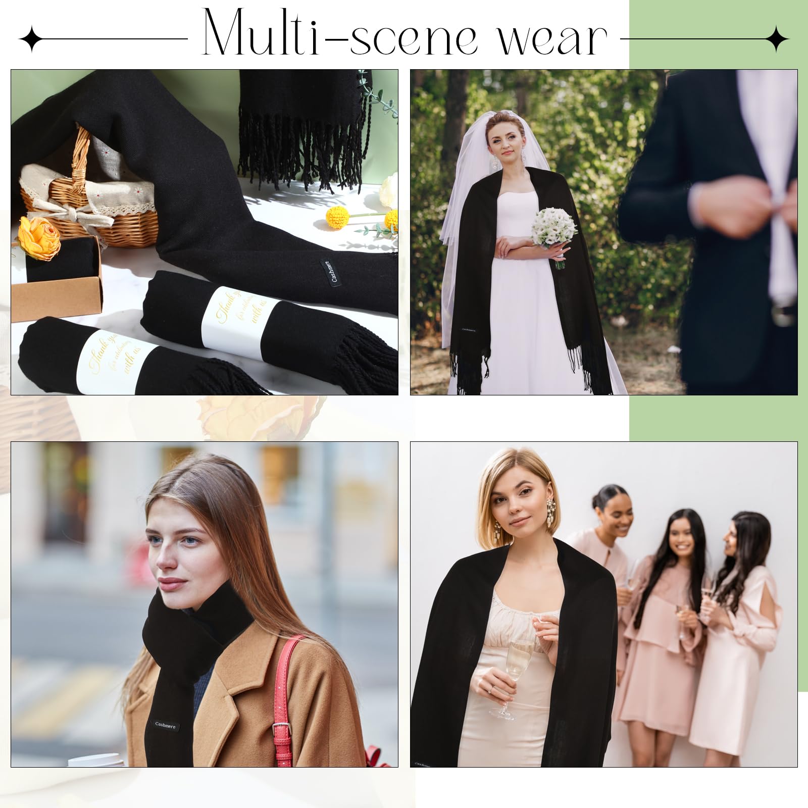 Cutecrop 18 Pack Scarf Pashmina Shawls and Wraps for Wedding Bridesmaid Party Favors Gifts Guests Bulk with Thank You Box(White)