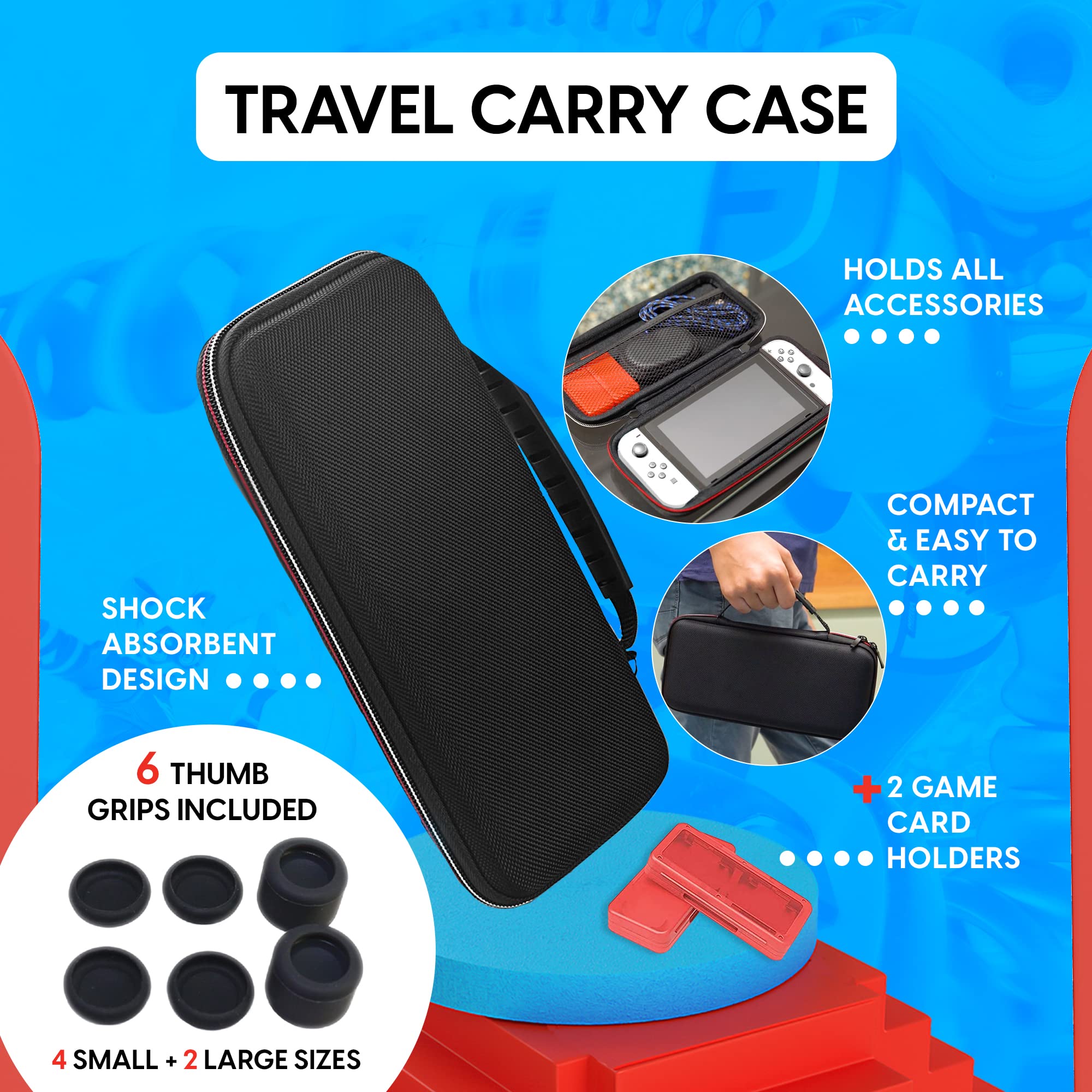 TalkWorks Super Combo Pack Accessories for Nintendo Switch OLED - 2 Grips, 2 Wheel Controller Grips, 2 Game Card Holders, 1 Charging Dock, Thumb Grips, USB-C Cable, Universal Stand, Screen Protector