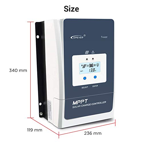 EPEVER 60A MPPT Solar Charge Controller 12V/24V/36V/48V Auto Max.PV 150V Input Negative Ground Solar Panel Charge Regulator with MT50 Remote Meter Temperature Sensor RTS & PC Communication Cable RS485