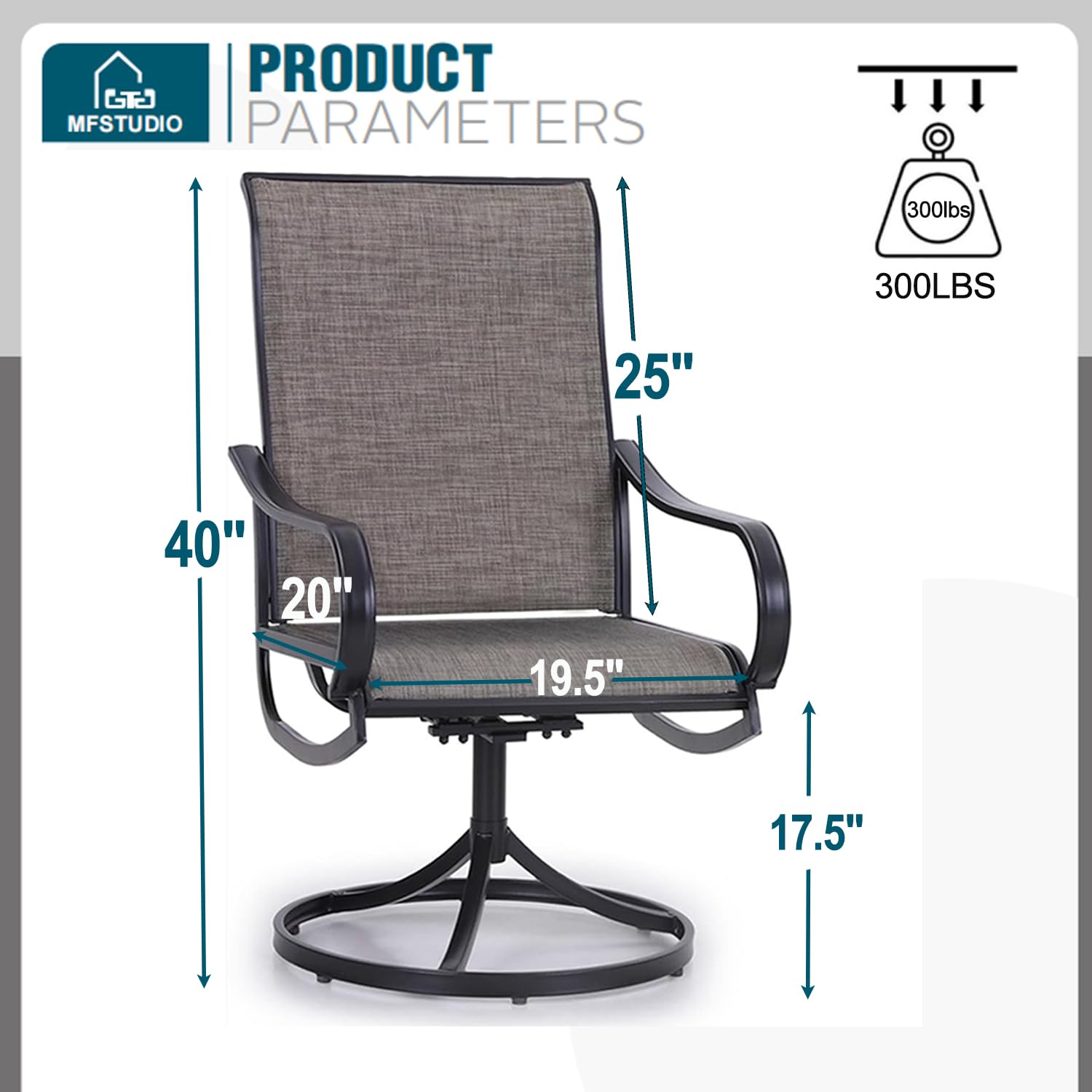 MFSTUDIO 4 Pieces Patio Sling Dining Swivel Chairs with Steel Metal Frame, Weather Resistant Outdoor Furniture Bistro Backyard Deck Chairs