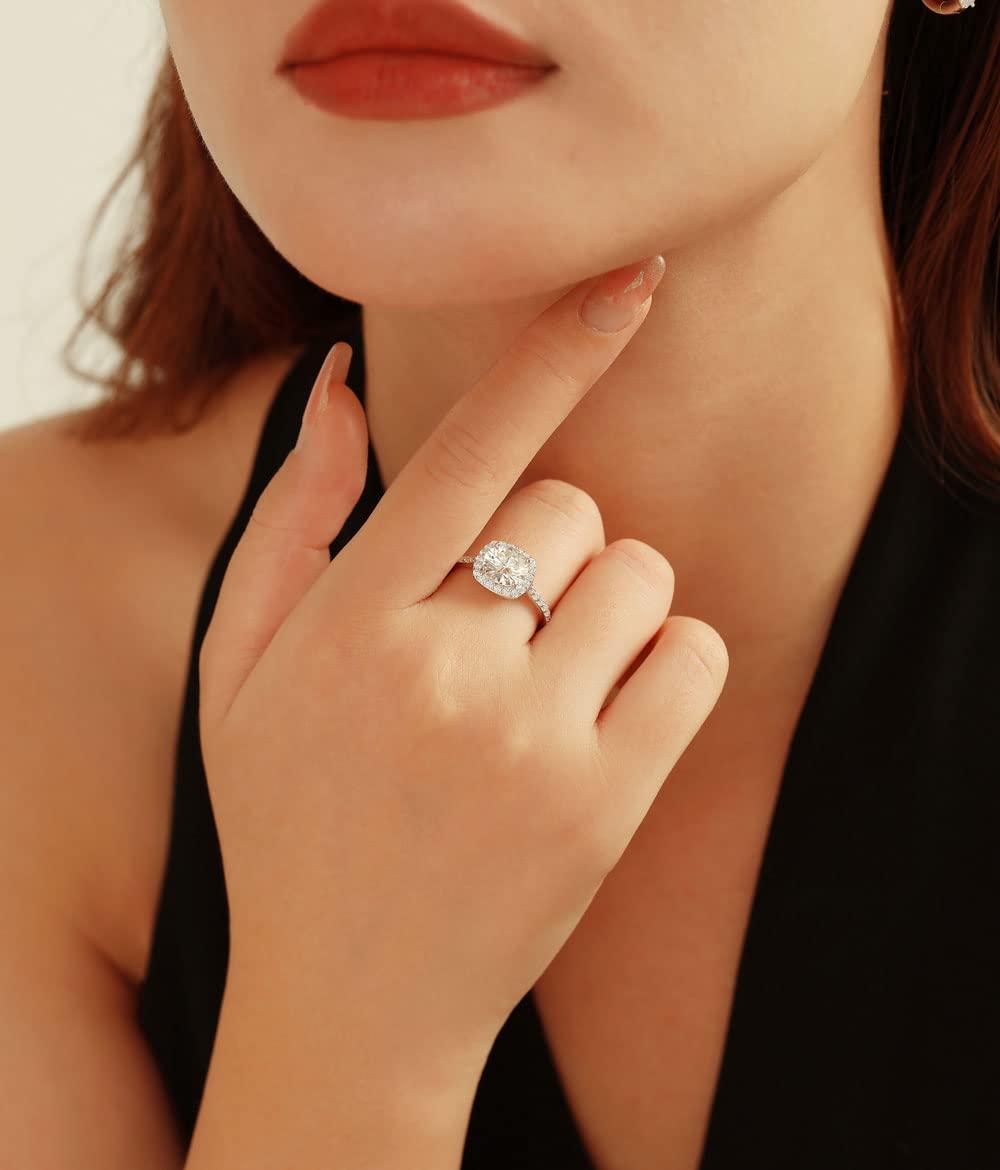 CARSINEL Moissanite Engagement Ring Solitare with Sterling Silver Shank for Women Brilliant Round Cut Stone VVS Created for Proposal Engagement Wedding