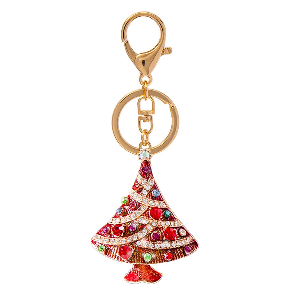 Christmas Decorations, Christmas Tree Keychain Keyring Crystal Rhinestone Car Hanging Pendant Sparkling Key Ring Purse Bag Charm Chains New Year Gift Ornaments