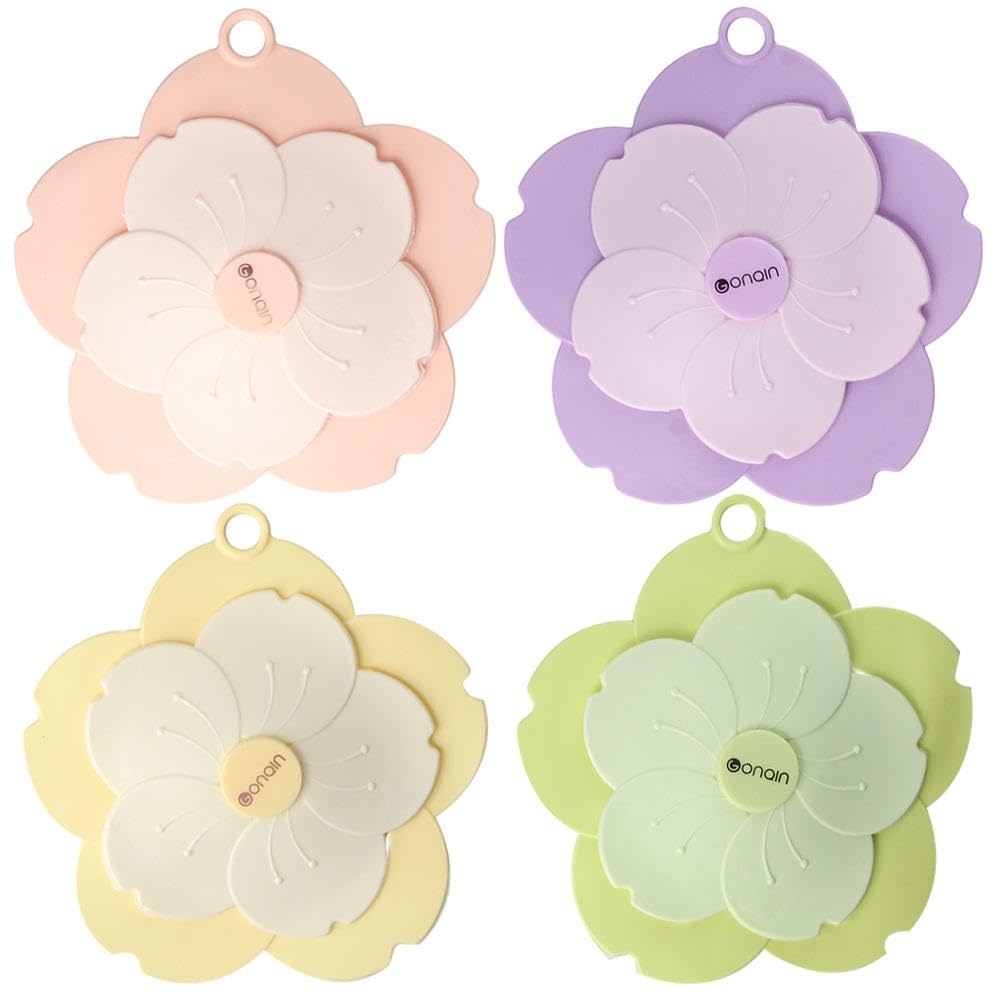 hobbyme 4 PCS Large Shower Drain Stopper, Flower Pattern Silicone Hair Catcher Bathtub Drain Stopper, 2 in 1 Press Kitchen Sink Strainers Protectors Cover, Upgrade Easy to Install