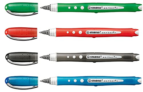 Stabilo Worker Colorful Rollerball Pen Medium 0.8mm Tip 0.5mm Line [Pack of 4]