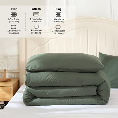 Hiverson Essentials Emerald Green Comforter Twin Size, Modern Bedding Set for Girls/Women, Cute Soft & Lightweight Chic Microfiber Bed Sets, 2pc- 1 Comforter & 1 Pillowcase (66x90 Inches)
