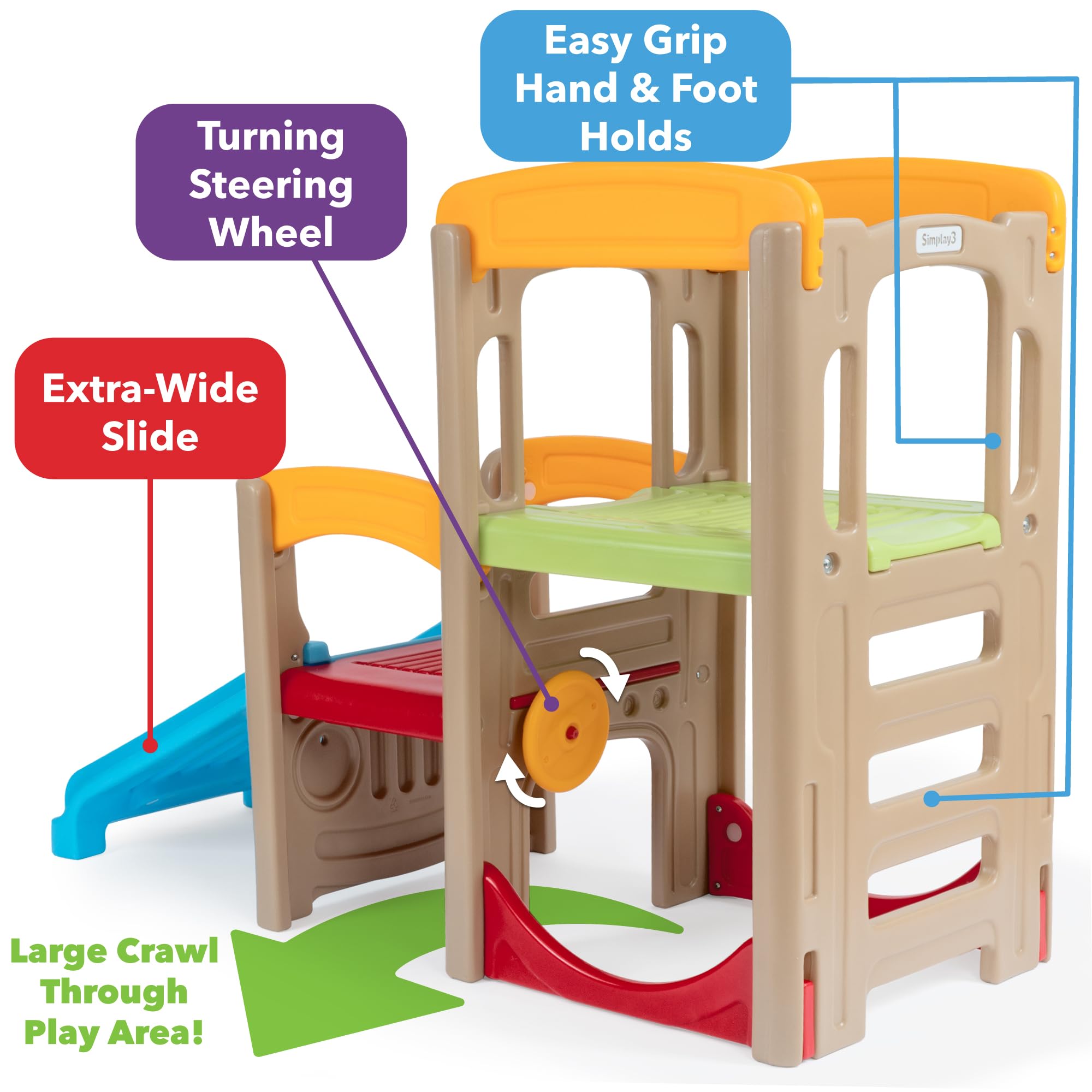 Simplay3 Young Explorers Adventure Climber - Indoor Outdoor Crawl Climb Drive Slide, Year-Round Playset for Children