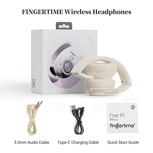 FINGERTIME Bluetooth Headphones Over-Ear, 60H Playtime and with Low Latency Wireless Headphones with Microphone, HiFi Stereo Foldable Lightweight Headset, Deep Bass for Home Office (Beige)