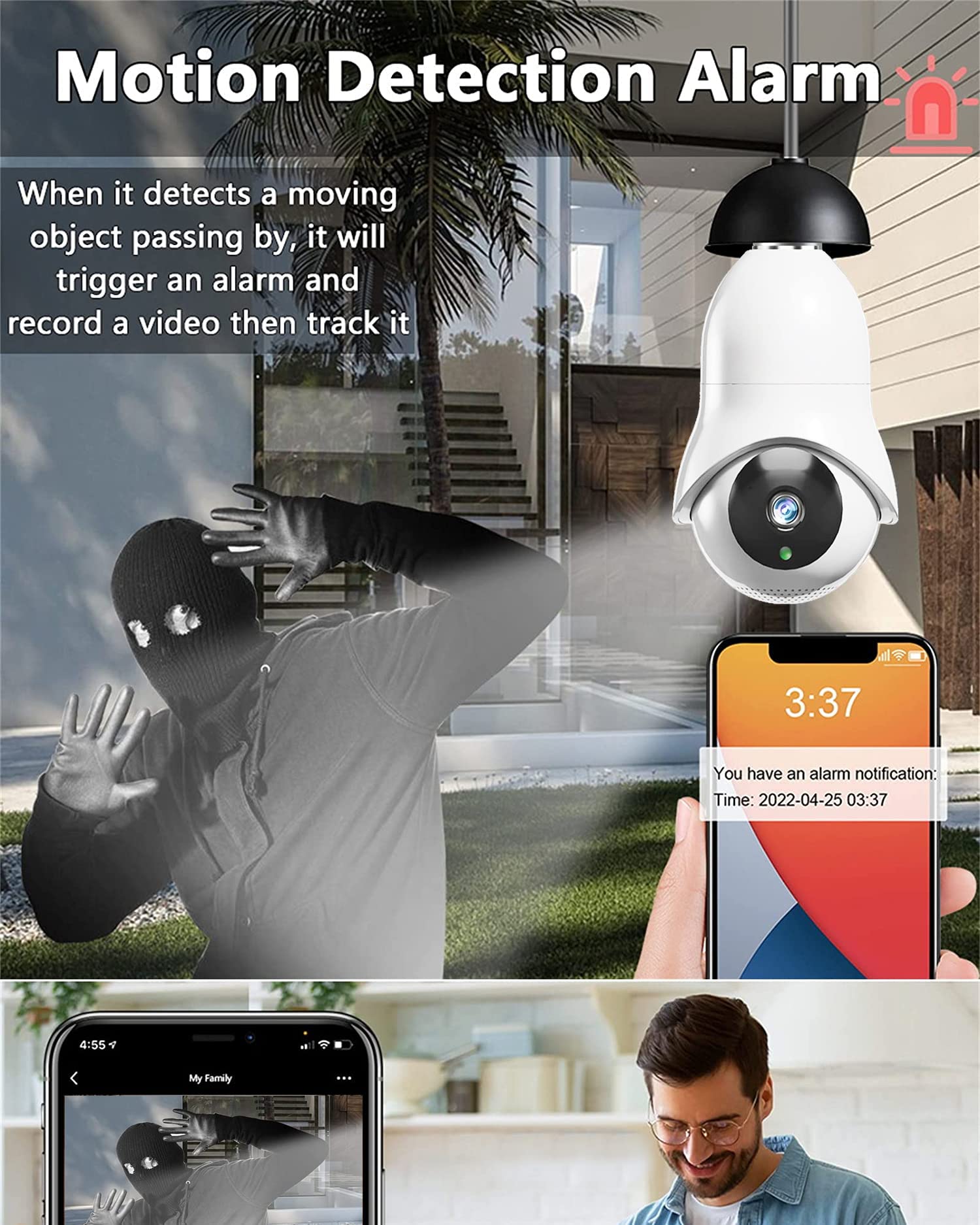 Burbifro 360° Security Lightbulb Camera, 2.4GHz & 5GHz 360 Degree WiFi Light Bulb Surveillance Camera, Wireless Camera for Home Security, Motion Detection, Two-Way Audio Cam