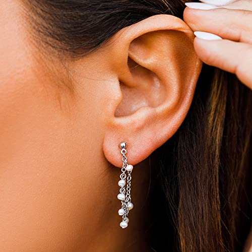 Pura Vida Silver-Plated Pearl Chain Wrap Earrings - Brass Base, Sterling Silver Posts - 1 Pair