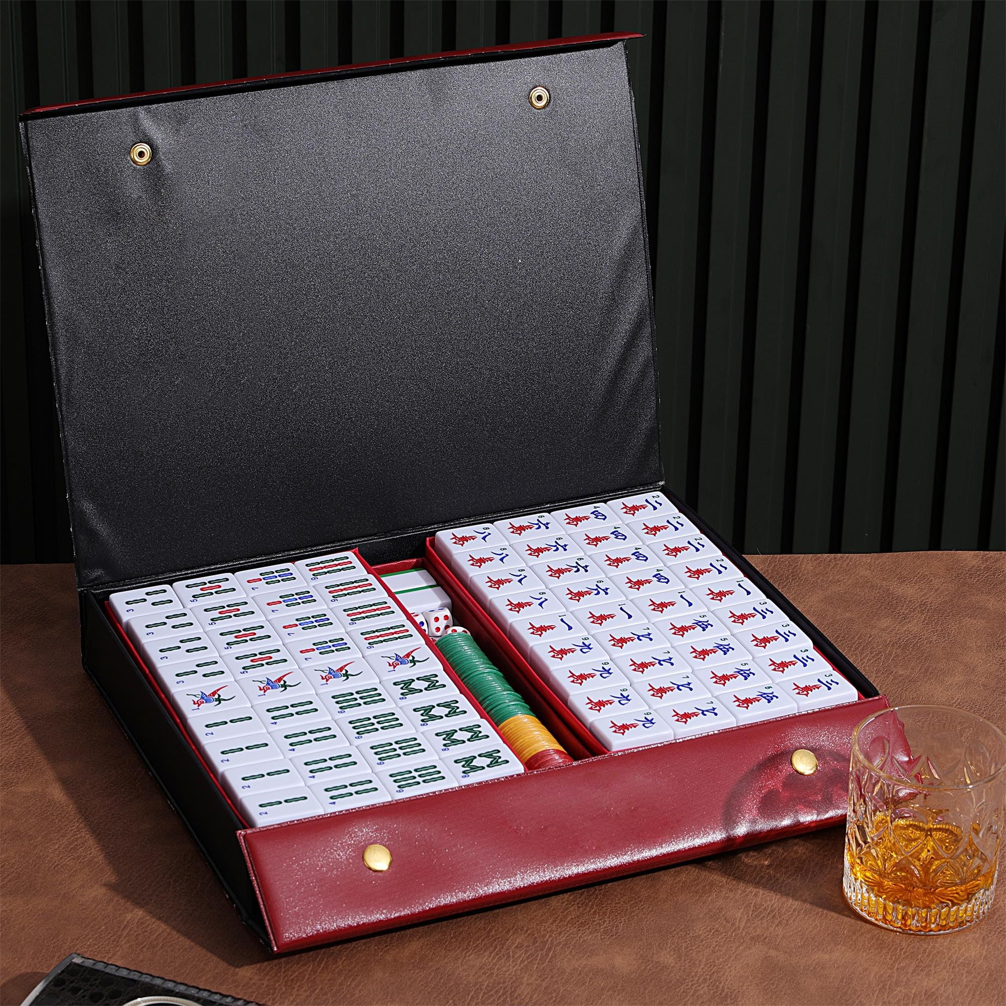 Mose Cafolo Chinese Mahjong Set X-Large 146 Numbered Melamine 1.5" Large Size Tile with Carrying Travel Case, English Manual, Pro Complete Mahjongg Game Set (Majiang, Mah Jongg)