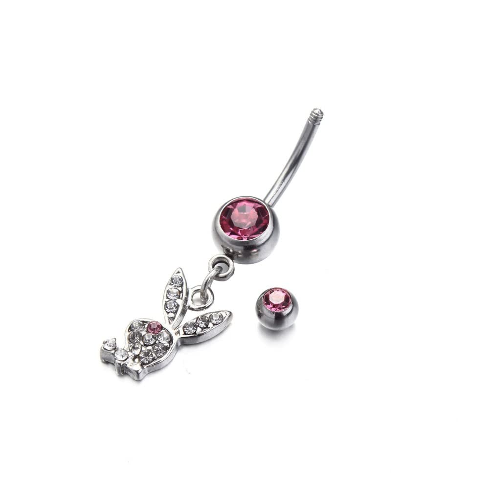 Bunny Belly Button Nail Multi Rhinestone Paved 316L Surgical Steel Playboi Rabbit Dangle Navel Ring Barbell Body Piercing Jewelry For Adults