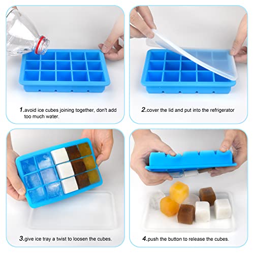 FIVETAS Super Thickness Silicone ice tray.Ice Cube Trays with Lid which is Spill-Resistant and Removable.BPA Free and Reusable.Ice Cube Trays for Cocktails,Whisky,Freezer.