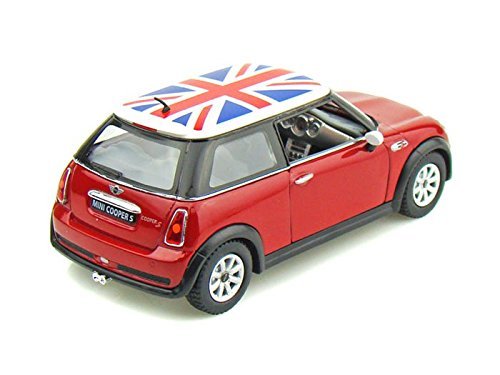 KiNSMART Mini Cooper S 5" 1:28 Scale Die Cast Metal Model Toy Car British Flag Red w/Pullback Action