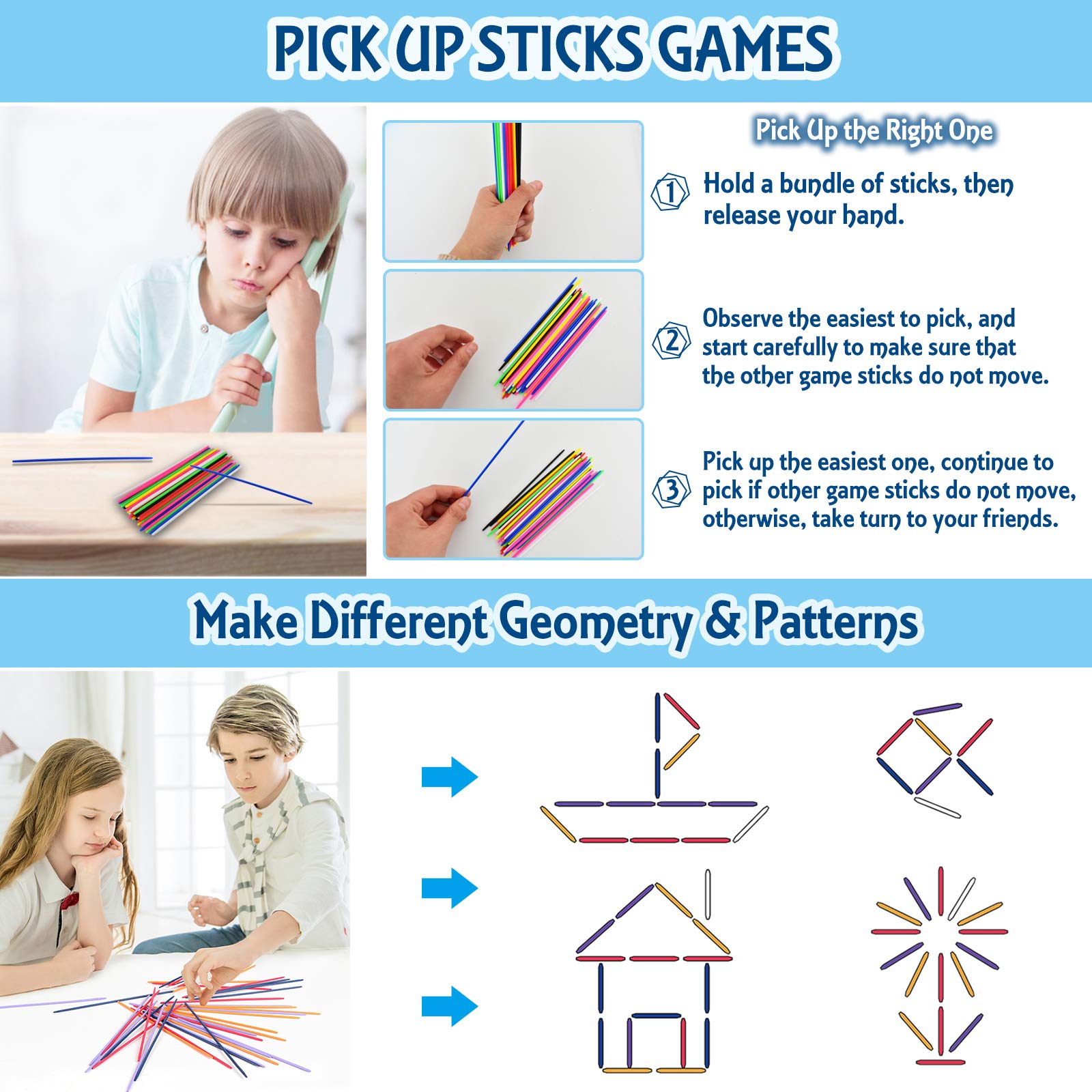 ZeeDix 90 Pcs Pick Up Sticks with 3 Sets Retro Metal Jacks Kit- Include 3 Pcs Red Rubber Balls and 30 Pcs Gold and Silver Metal Jacks, Classic Fun Game Gift of Jacks for Kids Adults Family