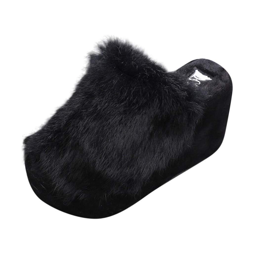 Padaleks Women's Wedge Platform Slide on Sandals Peep Toe Faux Fur Suede Winter Slippers Indoor & Outdoor Shoes