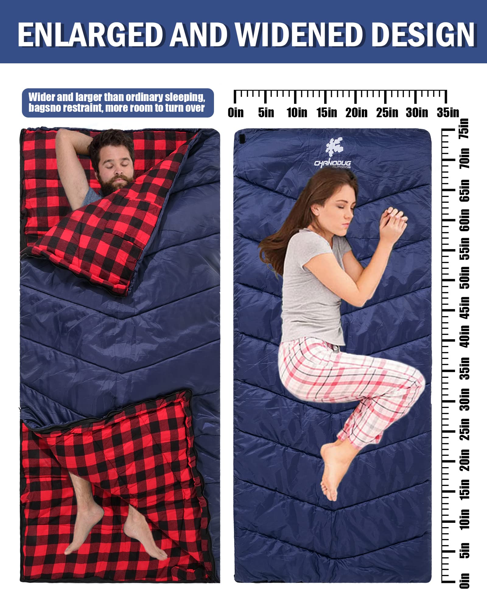 CHANODUG Camping Sleeping Bag for Adults and Kids -Lightweight Backpacking Sleeping Bags with Compression Sack - Portable Outdoor Hiking Survival Gear Waterproof Sleeping Bag for Warm & Cold Weather