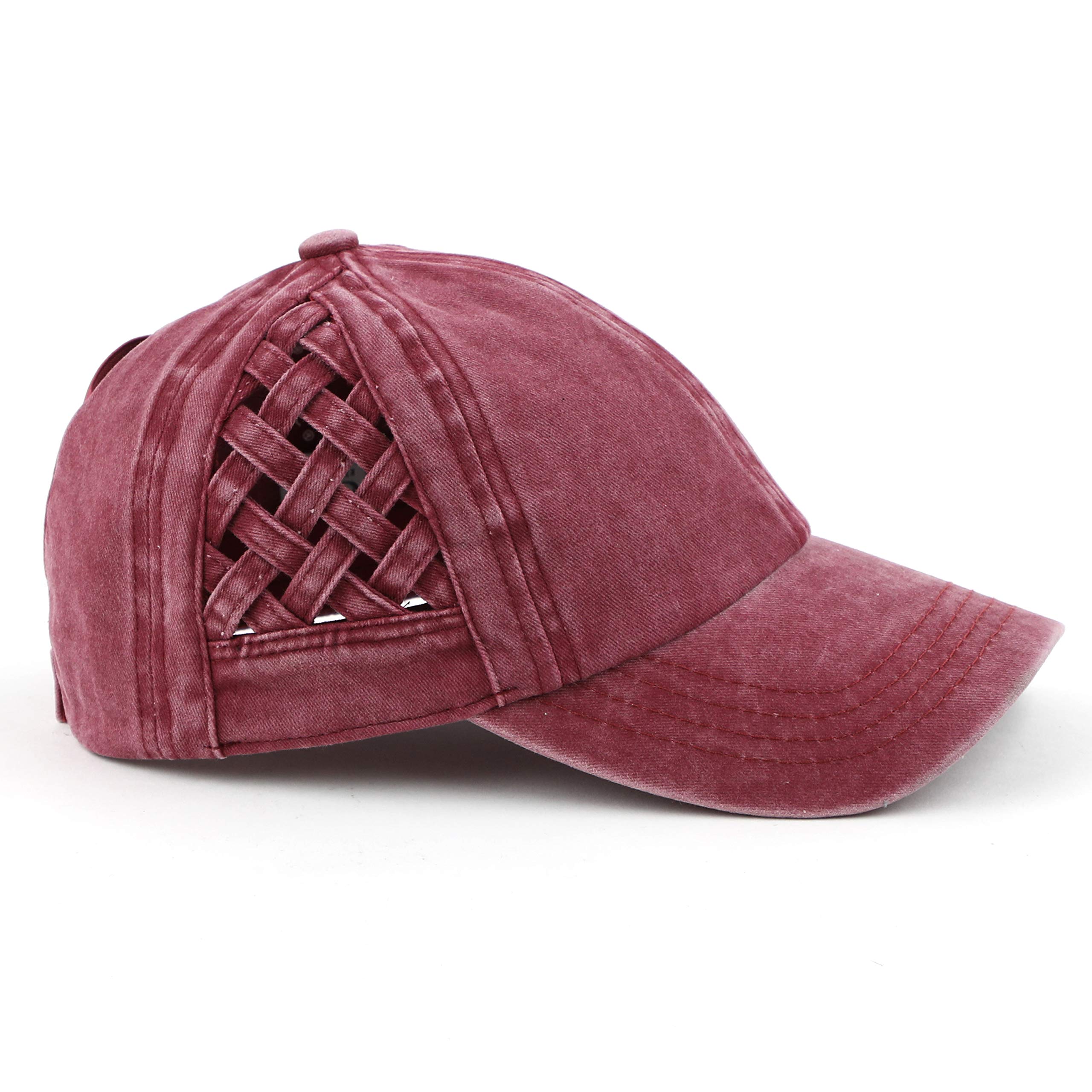 C.C Exclusives Washed Cotton Denim Basket Weave Criss-Cross Ponytail Baseball Cap Bundle Hair Tie (BT-922) (Black)