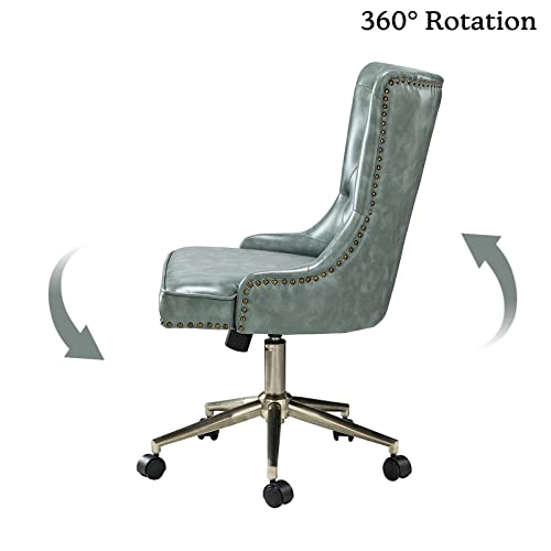 HULALAHOME PU Leather Office Chair Armless, Home Office Leisure Chair Ergonomic Mid-Back PU Leather Armless Chair Upholstered with 5 Rolling Casters, Height Adjustable Swivel Task Chair, SAGE