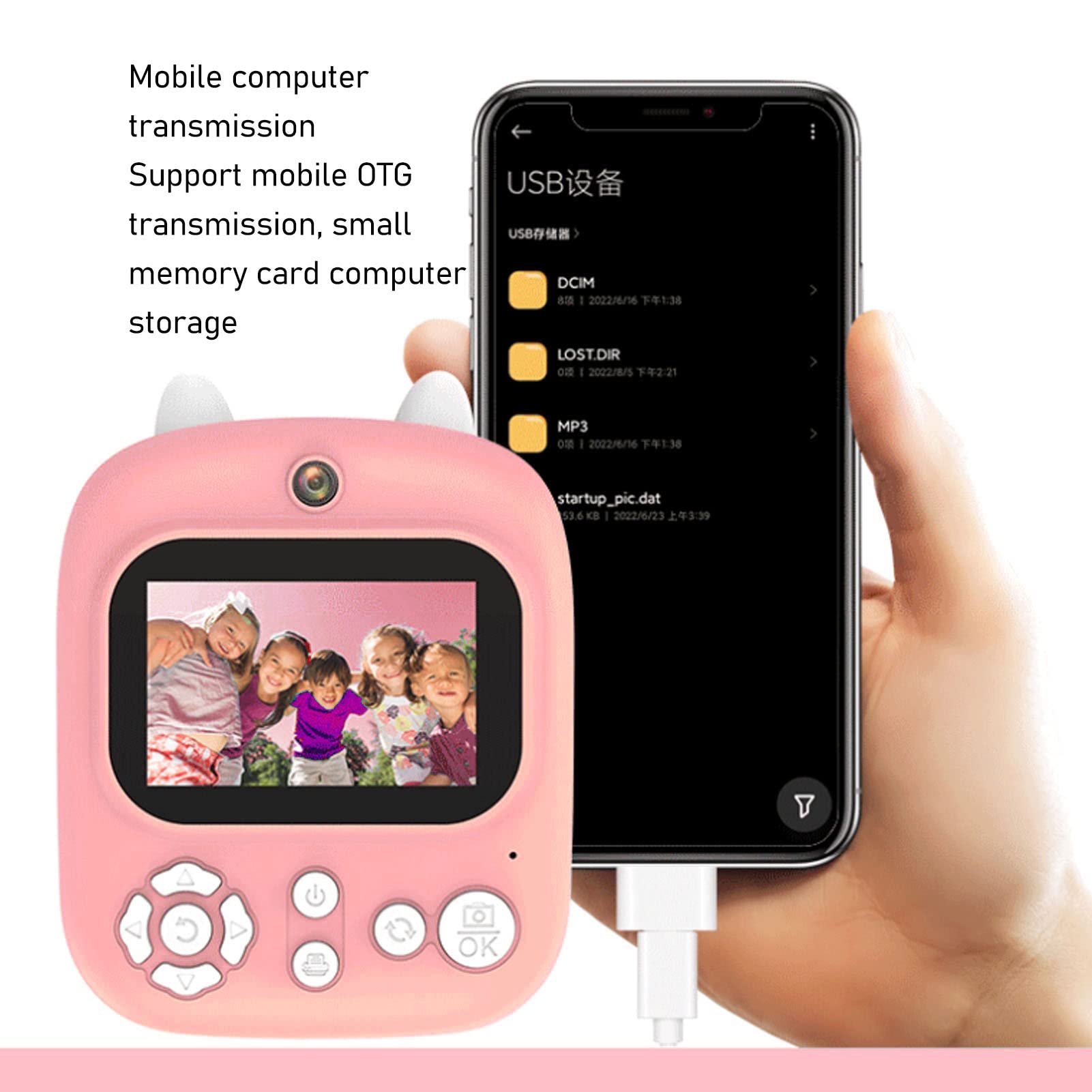 Camera, ABS Silicone Auto 2.4in 6 Filter Effects Kids Digital Camera 1080P Front and Rear Lens with Home Kits (Pink)
