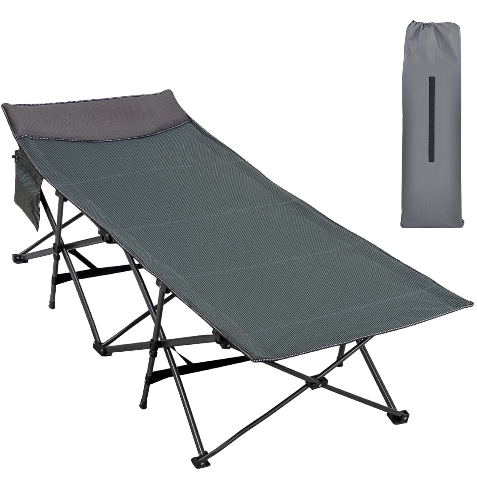 Camabel Folding Camping Cots for Adults Heavy Duty 79”x31” Extra Wide Potable Sleeping Cots for Adults Supports 400 LBS Cot Bed for Backpacking Travel Beach Office with Side Pocket and Carry Bag Green