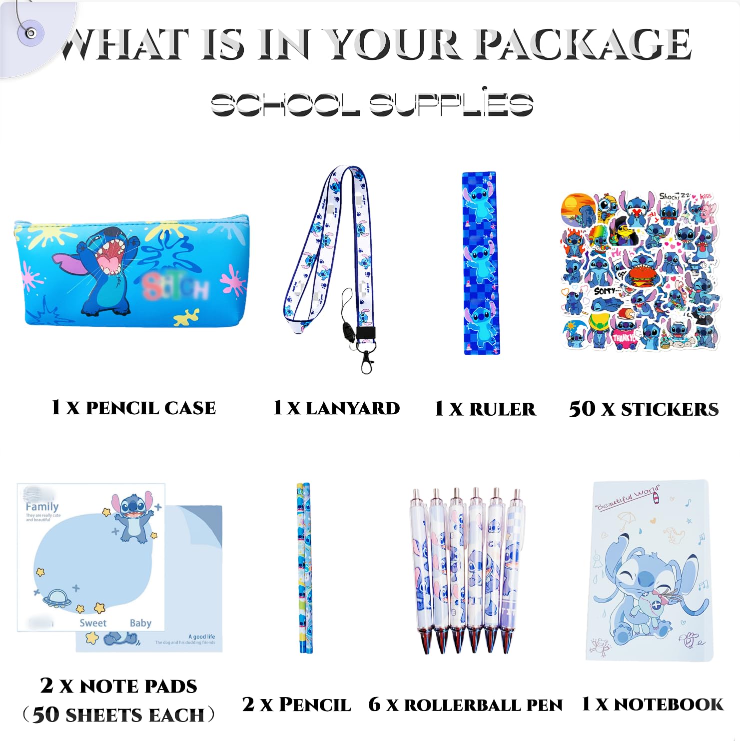 BLUEZY for Stitch School Supplies Kawaii Stuff Gift Set for Girls, Cute Anime Merch Accessories Including Pencil Case Rollerball Pens Pencils Stickers Lanyard Ruler Sticky Note notebook