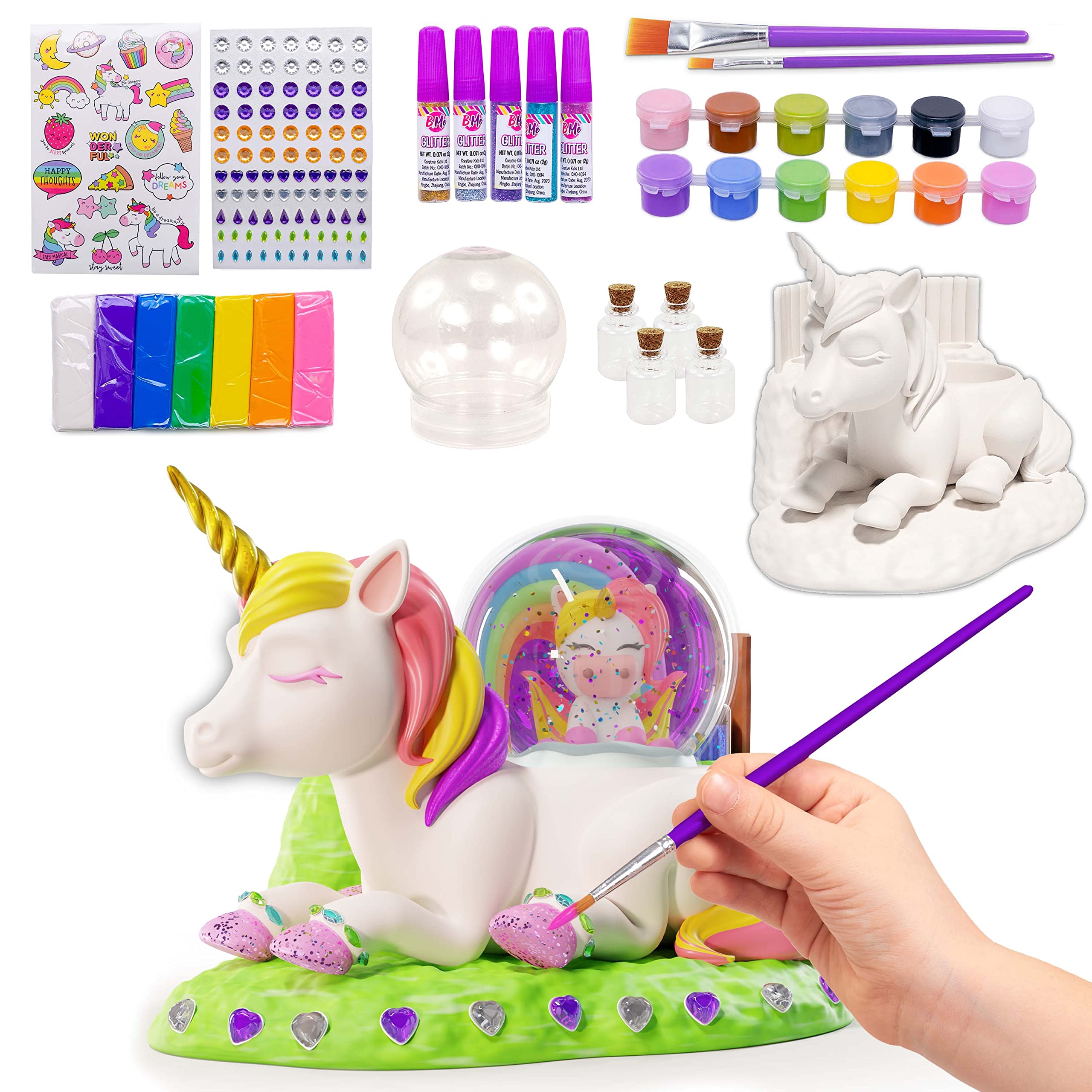 Paint Your Own Unicorn Craft Kit Ceramic Unicorn Snow Globe with Painting Art Crafts Unicorn Gift for Girls Tweens DIY Paint Potion Making Activity Kit for Kids Decorate Room Ages 6+