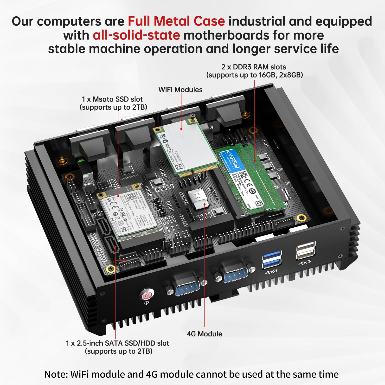 Kinupute Fanless Mini PC, Industrial Desktop Computer Core i5-4200U 1.6-2.6GHz, Windows 10 Pro, 8GB RAM, 128GB SSD, 2xNICs, 6xCOM RS232, 4xUSB 3.0, HDMI/VGA Port, Auto Power On, Metal Case