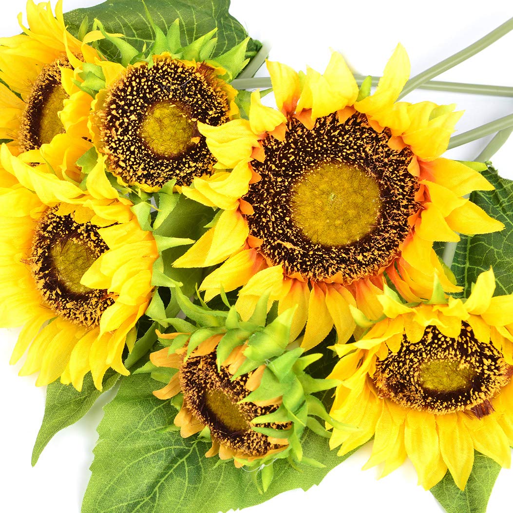 KINWELL Large Artificial Silk Sunflower Bouquet 7 Stems Fake Flowers Floral for Home Wedding Decoration, Bride Holding Flowers,Garden Craft Art Decor