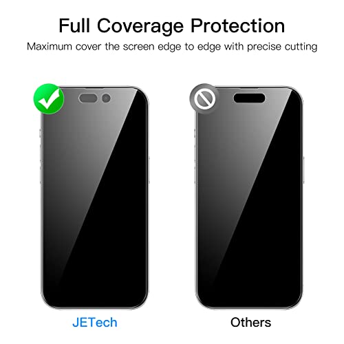 JETech Privacy Full Coverage Screen Protector for iPhone 14 Pro 6.1-Inch (NOT FOR iPhone 14 Pro Max 6.7-Inch), Anti-Spy Tempered Glass Film, Edge to Edge Protection Case-Friendly, 2-Pack