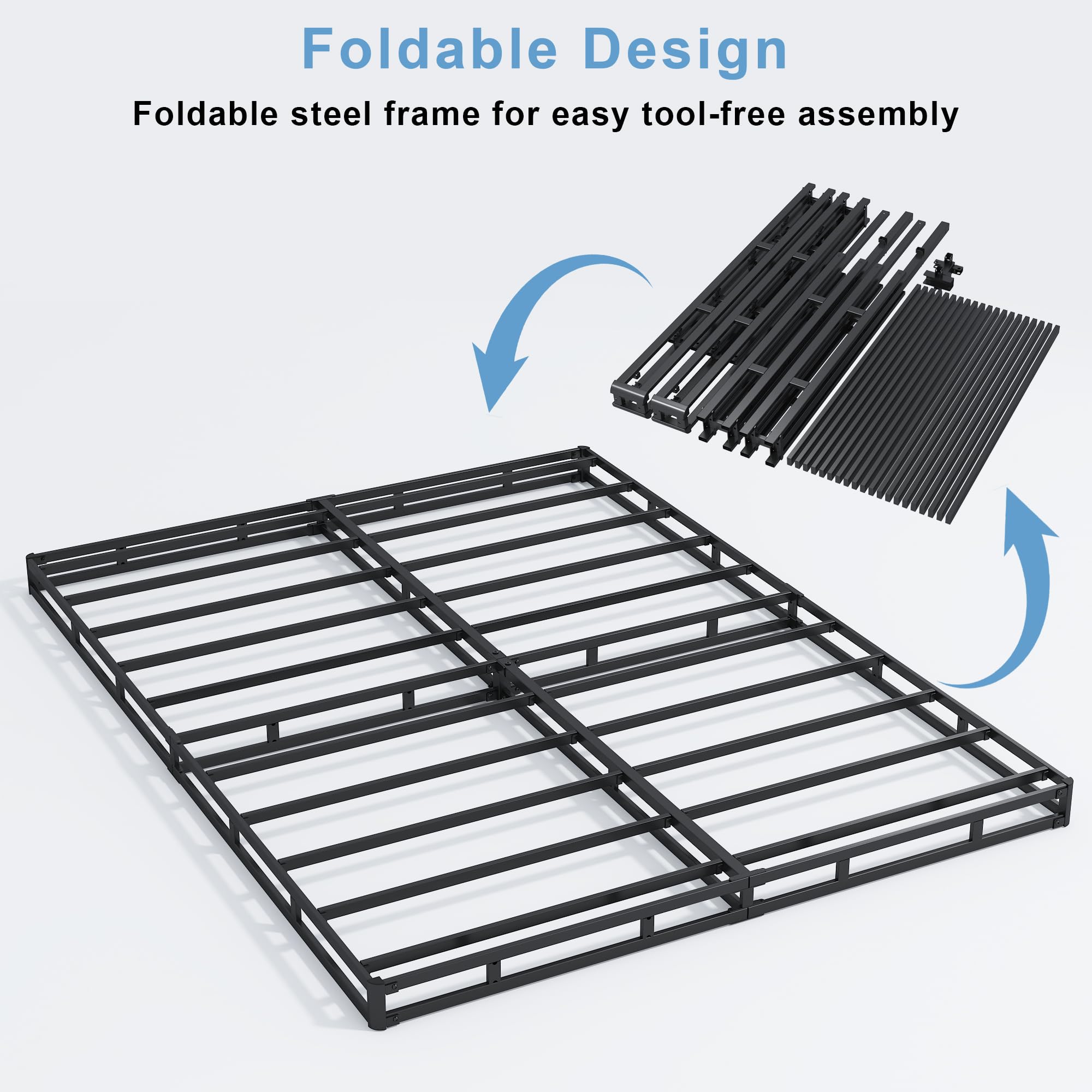 HOBINCHE 4 Inch Box Spring for Queen Bed Base, Low Profile Metal Queen Size Box Spring with Fabric Cover, 3000 Lbs Max Weight Capacity Mattress Foundation, Noise-Free, Easy Assembly