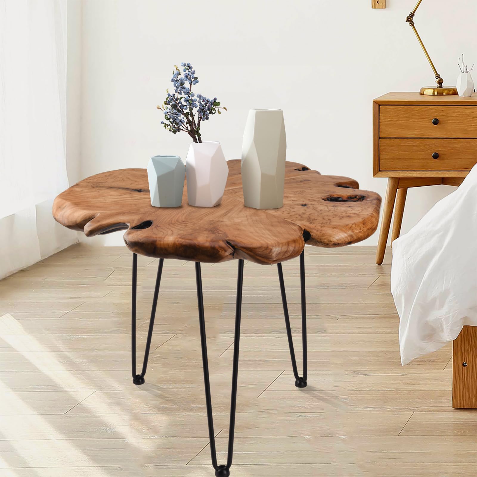 HOEGMST 23.6 Inch Live Edge Side Table, Wood Freeform Small End Table with Waterproof, Rustic Accent Table Unique for Living Room, Bedroom, Home