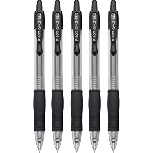 Pilot, G2 Premium Gel Roller Pens, Ultra Fine Point 0.38 mm, Pack of 5, Black
