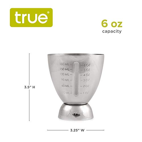 True Vista Double Jigger for Bartending, 6 Ounce Measuring Cup & 1 Ounce Cocktail Jigger Base, Stainless Steel Silver Polish Alcohol Measuring Tools & Barware Essentials, Set of 1, Silver