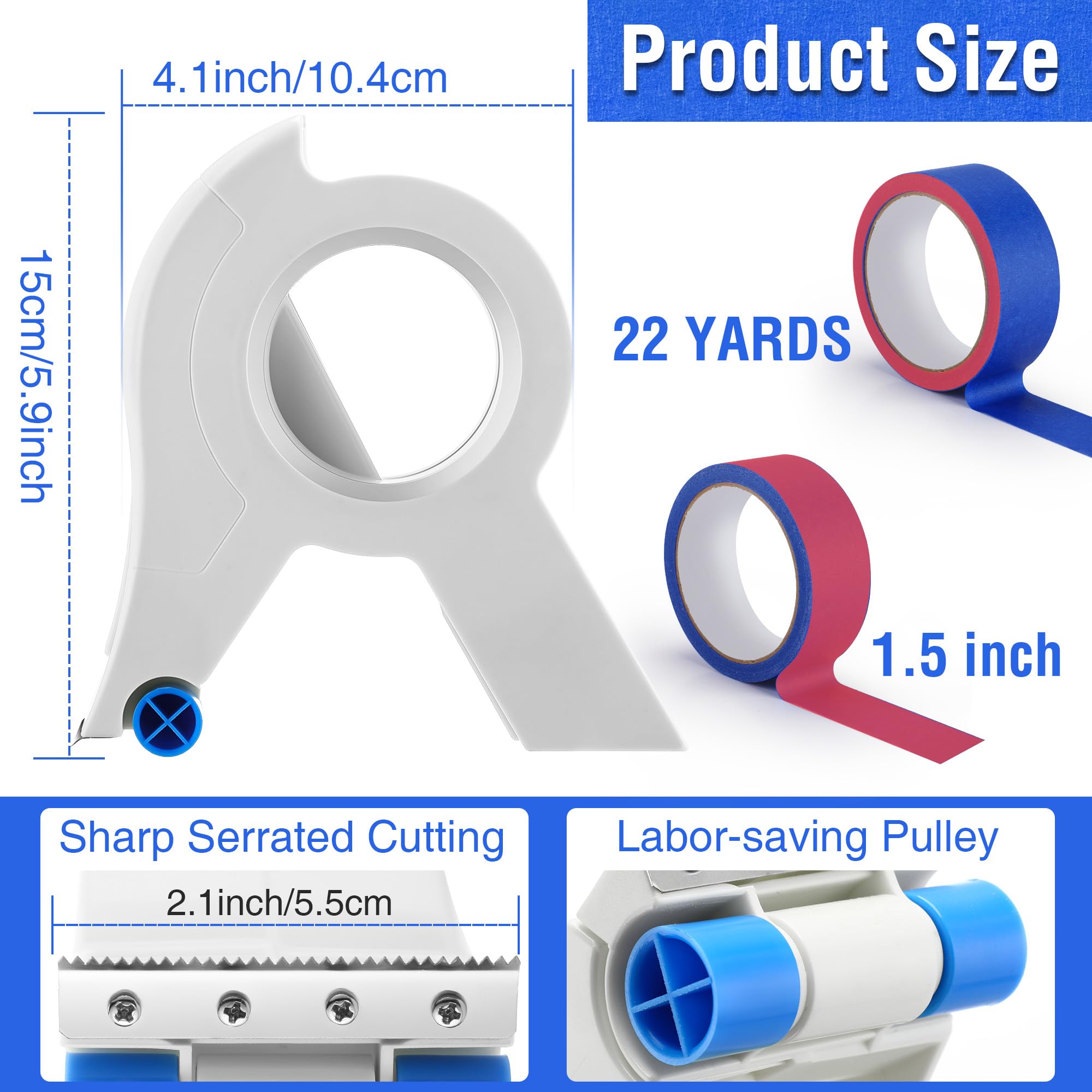 Hohean 1 Pack Masking Paint Tape Applicator Each 1.4 Inch Painters Tape, Portable Masking Set Sharp Tape Cutter for Painting, Trim, Windows, and Door Frames (Blue)