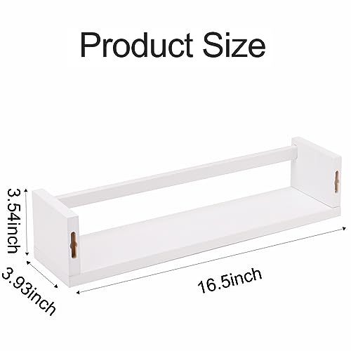 Fixwal Nursery Book Shelves, 16.5 Inch Floating Bookshelves for Nursery Decor & Playroom Decor, Set of 4, Solid Wood Wall Mounted Shelves for Books, Toys and Decor Storage (White)