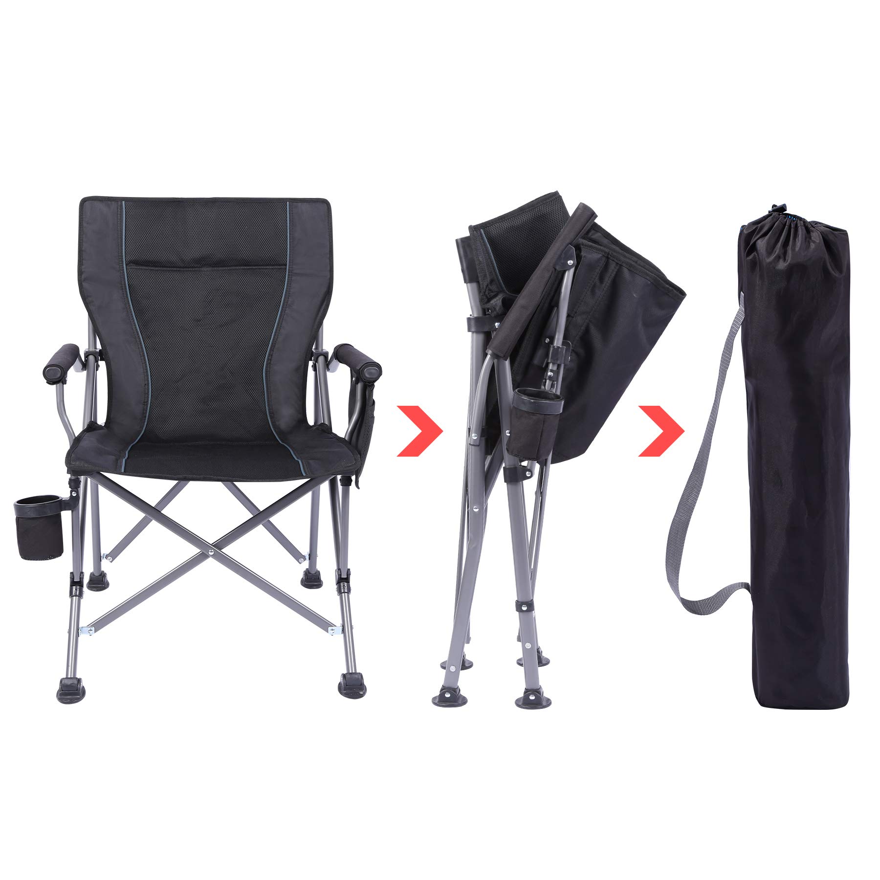 CAMPMOON Camping Folding Chair for Adults, Comfortable Lightweight Portable Heavy Duty Folding Lawn Chairs for Outdoor Sporting Events, Black 2 Pack