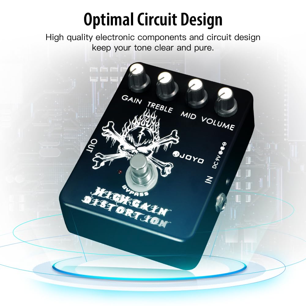 JOYO High Gain Distortion Pedal from AC/DC Crunch to Heavy Metal with Full Range EQ for Electric Guitar Effect - Bypass (JF-04)